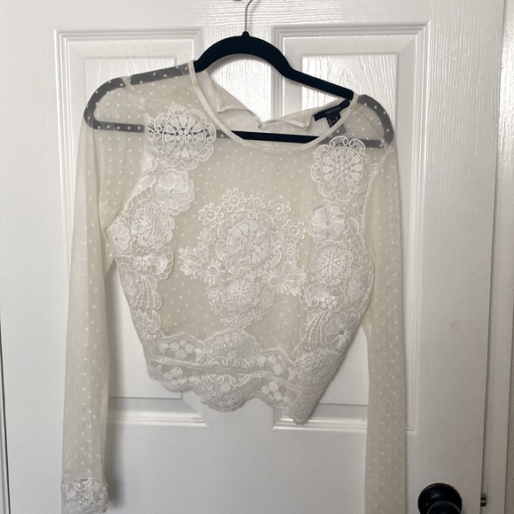 Tops | Embroidered White Mesh Top | Poshmark